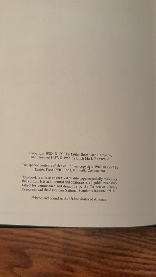 All Quiet On The Western Front Easton Press Genuine Leather Erich Maria ...