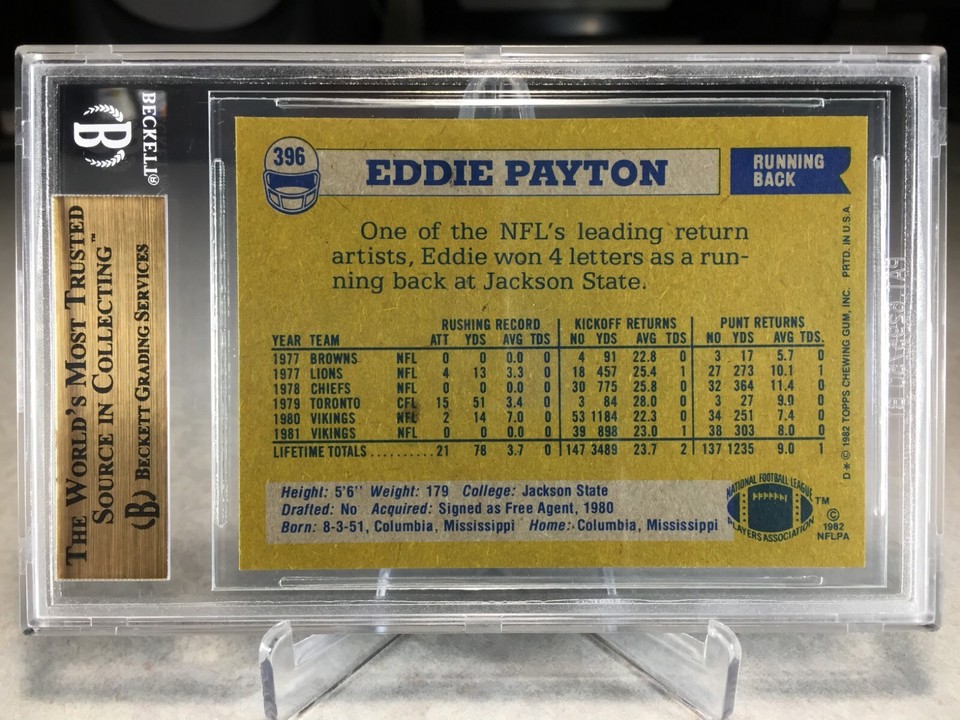 1982 Topps Eddie Payton #396 - BGS 9.5 - Minnesota Vikings | eBay