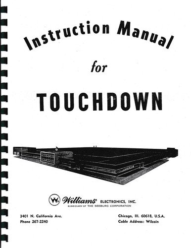 WILLIAMS 1967 TOUCHDOWN PINBALL MACHINE MANUAL - NEW! | eBay