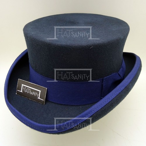 RETRO Wool Felt Men Coachman Top Hat Gentlemen Topper Tuxedo | Navy | M ...