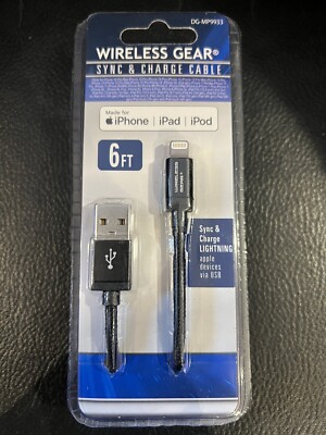 Wireless Gear Sync & Charge Cable~Made for iPhone~6 FT~Black~Brand New ...
