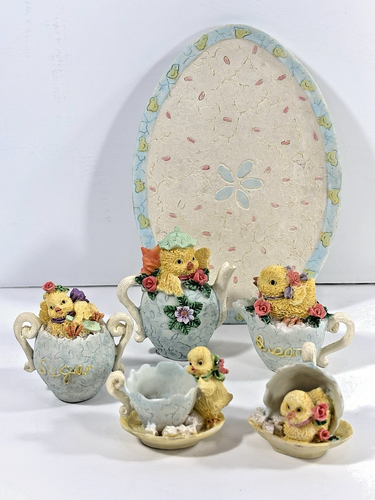 Easter Spring Chick Collectible Miniature Resin Tea Set 6 pcs Baby ...