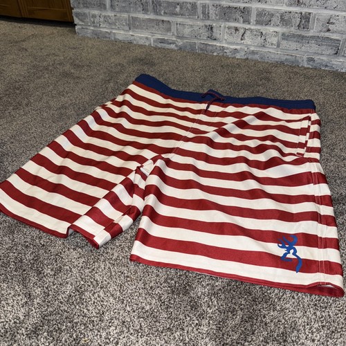 Browning Camo Deer American Flag Swim Trunks Shorts Mens XL Drawstring ...