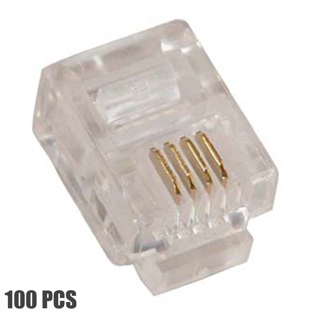 100 Pcs RJ11 6P4C Telephone Phone Line Plug Connector For Flat Stranded ...