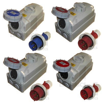 16A Interlock Socket and Plug IP67 Waterproof 16 Amp 3 / 4 / 5 Pin 230V ...