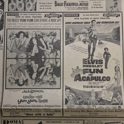 ELVIS PRESLEY Orig. 1963 Newsprint Movie Ads “Fun in Acapulco” “Under ...