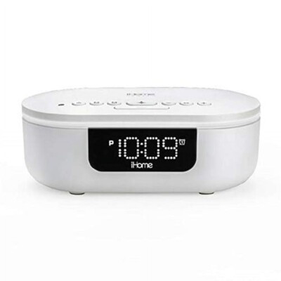 iHOME UV-C White Sanitizer Dual Alarm Clock w/Bluetooth Speaker & USB ...