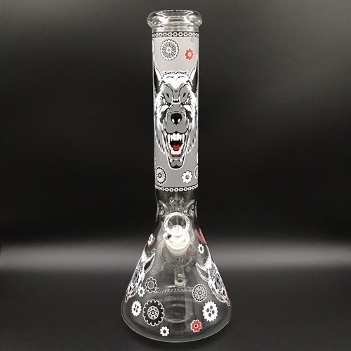 14 Inch Grey Wolf Decal Glass Beaker Bong (Glows In The Dark) | eBay