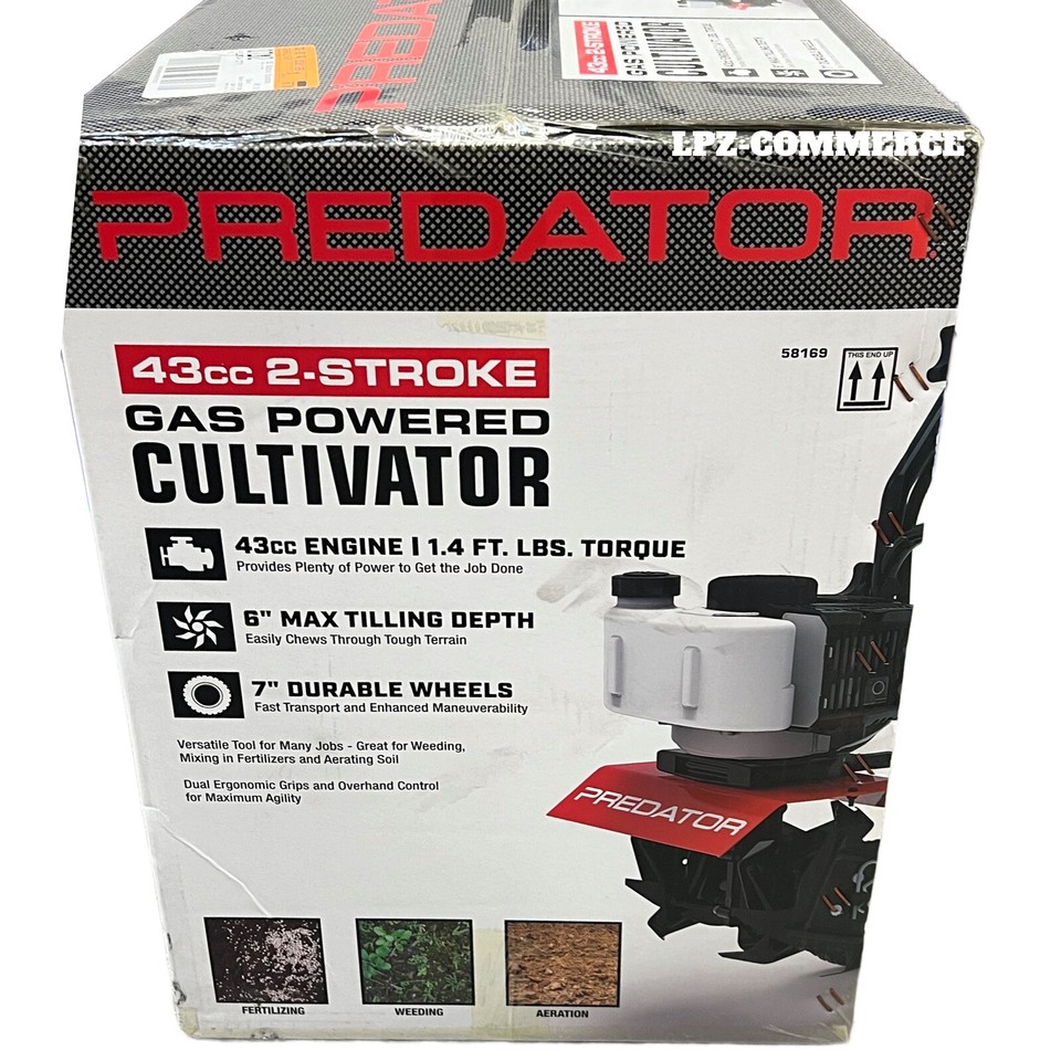 Predator Cultivator Gas Powered 2-stroke Engine 9 in. 43cc Lawn Garden ...