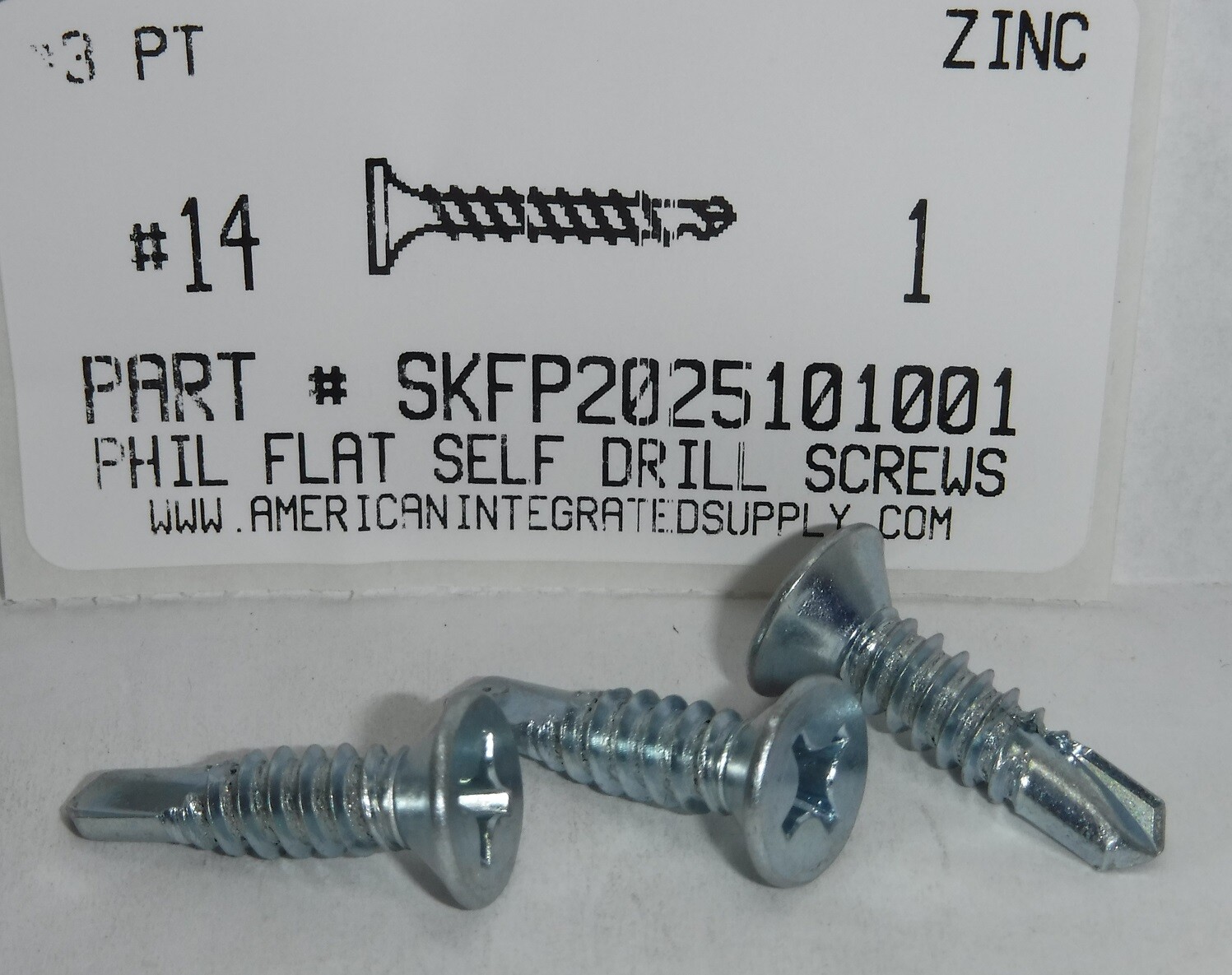#14x1 Flat Head Phillips Self Drilling Screws #3 Point Steel Zinc ...
