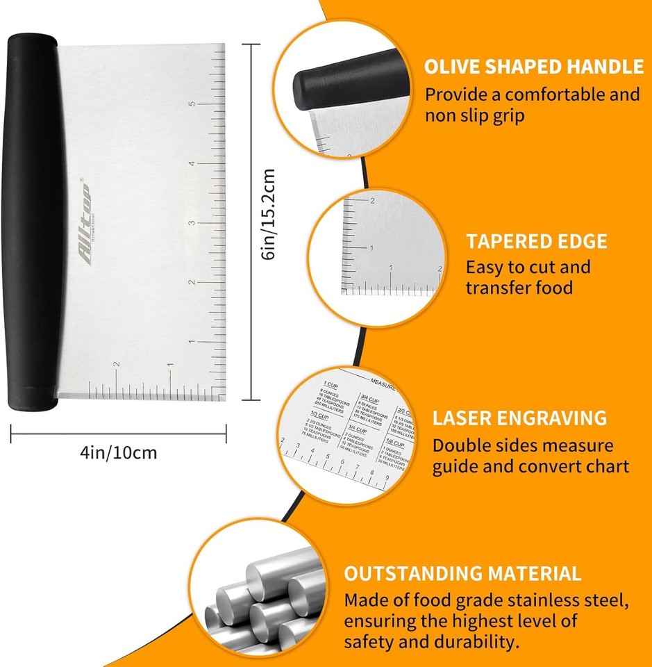 ALLTOP Bench Scraper & Chopper - Baking Essentials,Stainless Steel ...