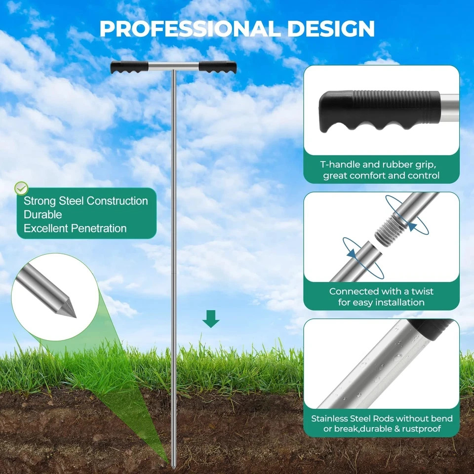 Stainless Steel Soil Probe Rod,48 Inch Adjustable Ground Probe Rod with ...