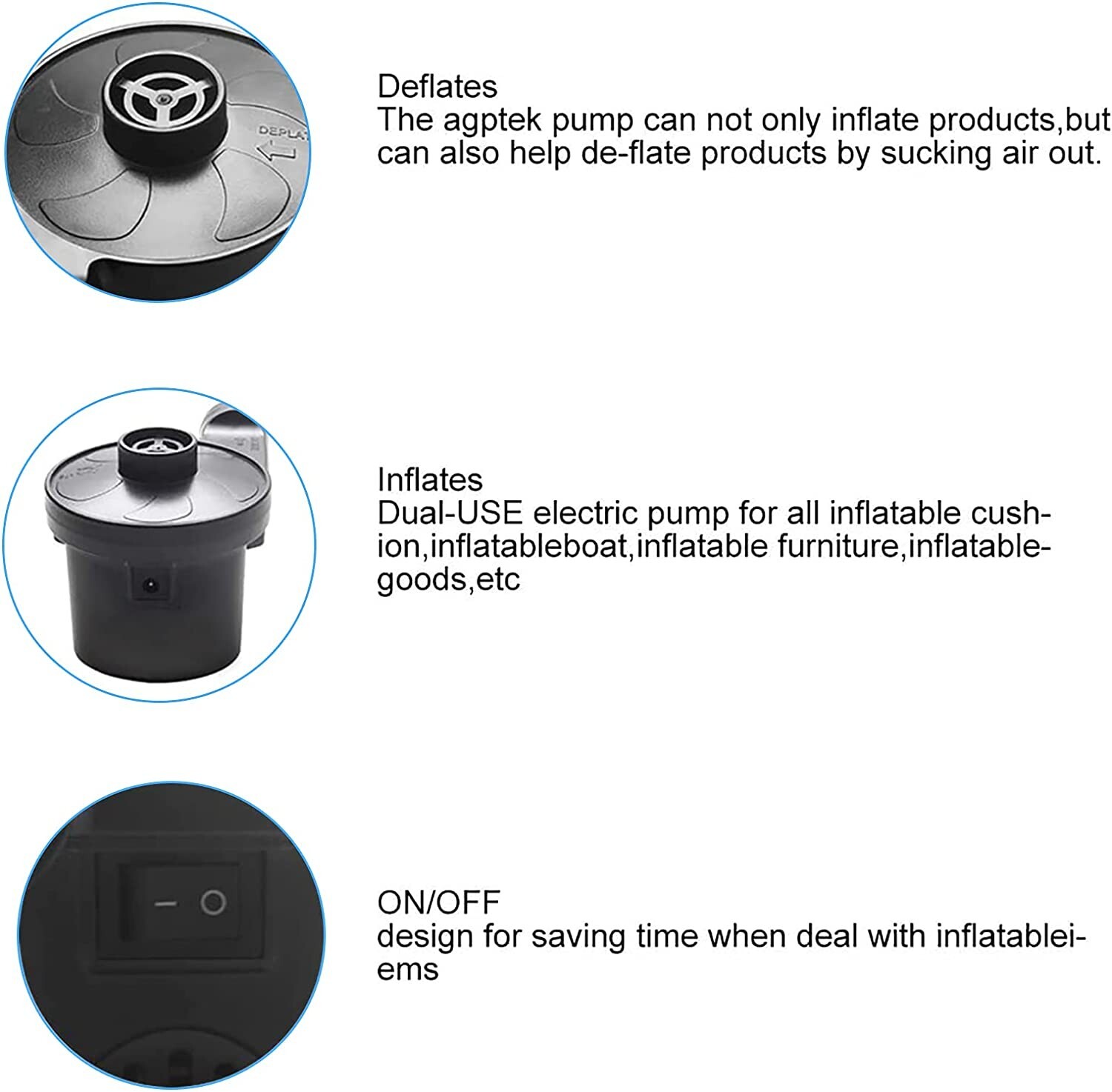 Electric Air Pump Inflator Deflate Inflatables Bed Pool Air Mattress ...