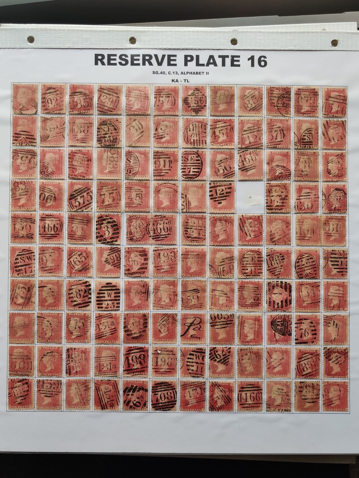 SG40 C13 Reserve Plate R16 GB QV 1d Penny Red Star 240 Postage Stamp ...