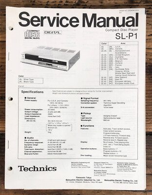 Technics SL-P1 CD Player Service Manual *Original* | eBay