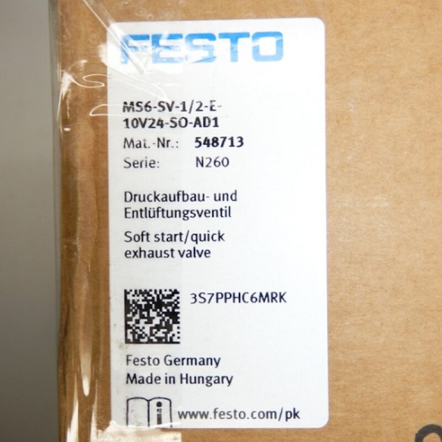 Festo Electric MS6-SV-1/2-E-10V24-SO-AD1 Soft Start/Quick Exhaust Valve ...