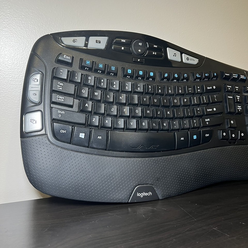 Logitech K350 Wave Wireless & USB Qwerty (Standard) Ergonomic Keyboard ...