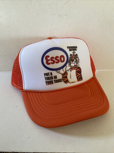 Vintage Esso Tiger Hat Gasoline Trucker Hat Adjustable Orange Hat | eBay