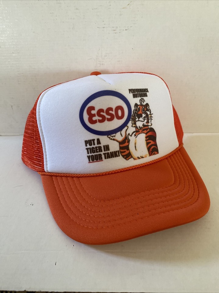 Vintage Esso Tiger Hat Gasoline Trucker Hat Adjustable Orange Hat | eBay