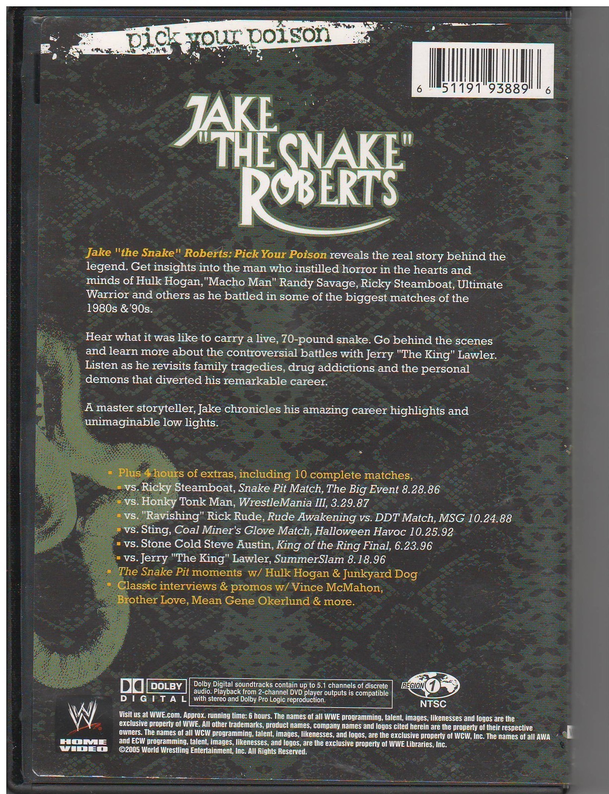 WWE - Jake "The Snake" Roberts: Pick Your Poison (DVD, 2005, 2-Disc Set ...