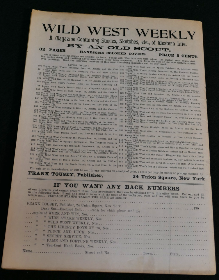 Wild West Weekly No. 248 July 19, 1907 Stories Magazine Bullion Robbers ...
