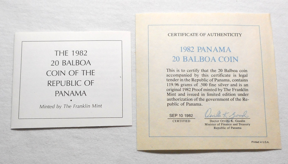 Nice 1982 Panama 20 Balboas .500 Silver Proof Coin - Vasco Nunez de ...