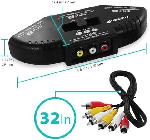 3 Way RCA Splitter and AV Switcher with Cable | eBay