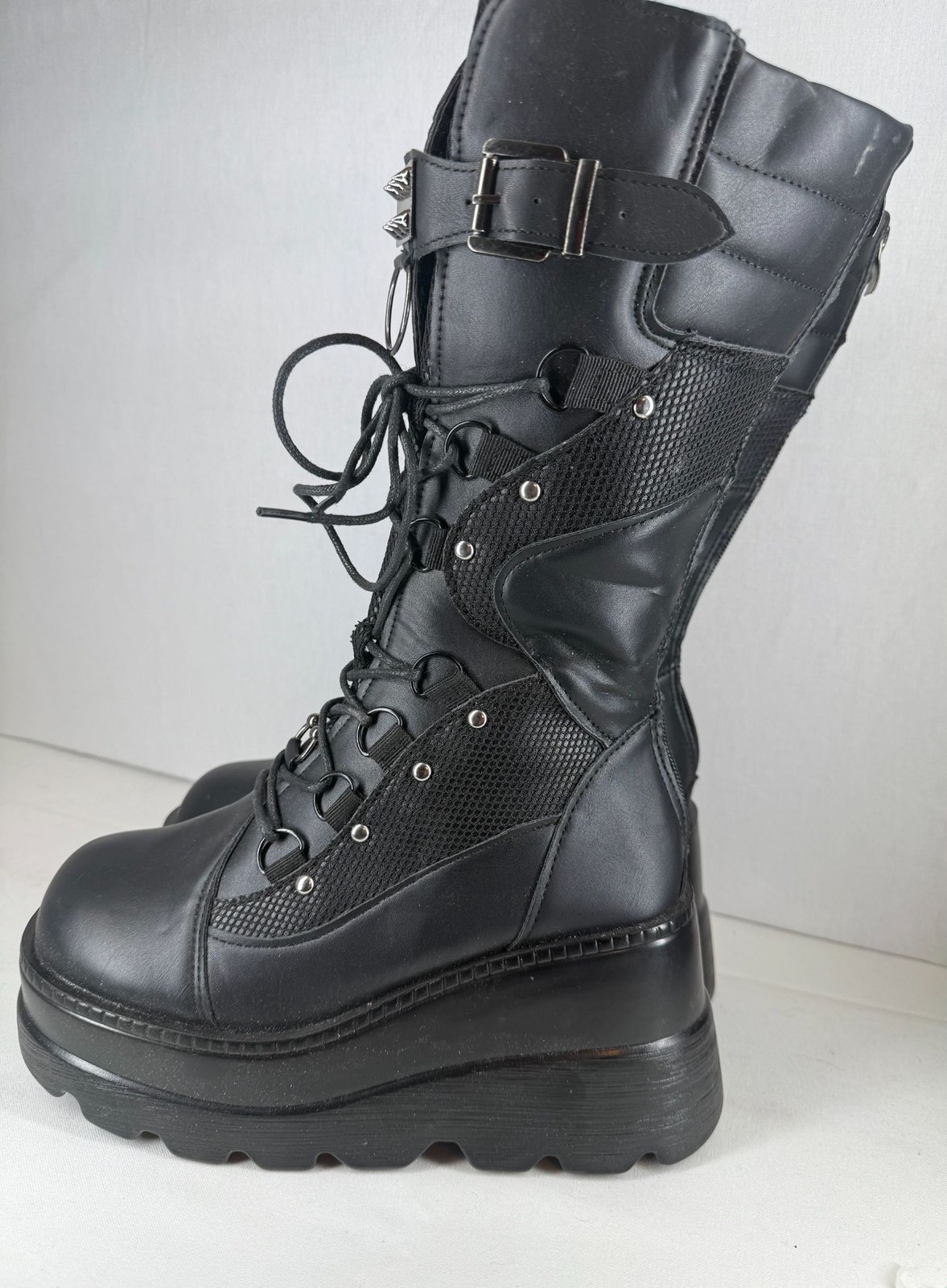 Chunky Platform Boots Black Lace Up Buckle Zip Gothic Punk Style Size ...