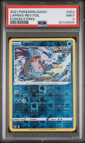 2021 POKEMON SWORD & SHIELD FUSION STRIKE 054 LAPRAS REVERSE HOLO PSA 9 ...