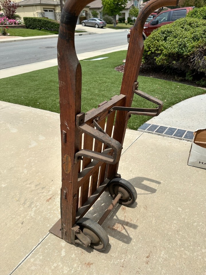 Antique Vintage Industrial Wood & Cast Iron Dolly Hand Truck | eBay