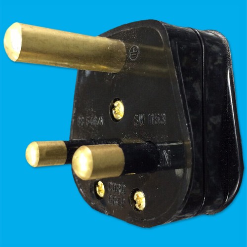 15A Black Round 3 Pin Mains Plug, BS546/A 15 Amp for Heavy Duty Theatre ...