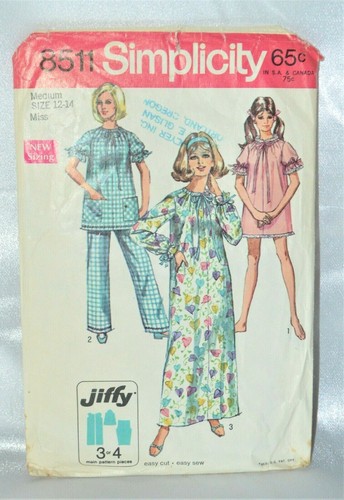 Simplicity 8511 Sewing Pattern Misses Jiffy Nightgown Pajamas Vintage ...