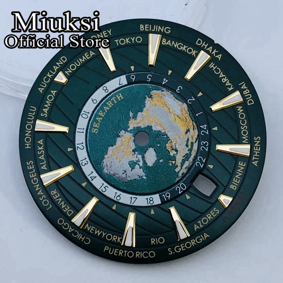 Miuksi 33.5mm sterile watch dial luminous dial 6 o'clock date fit NH35 ...