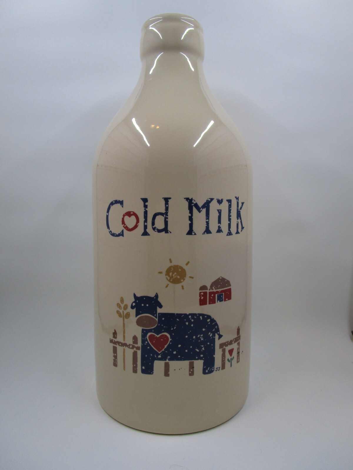 Ceramic Cold Milk Jug Bottle 10" tall with Barnyard design with cow | eBay