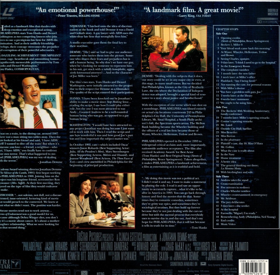 Philadelphia (1993) Laserdisc 43396526167| eBay