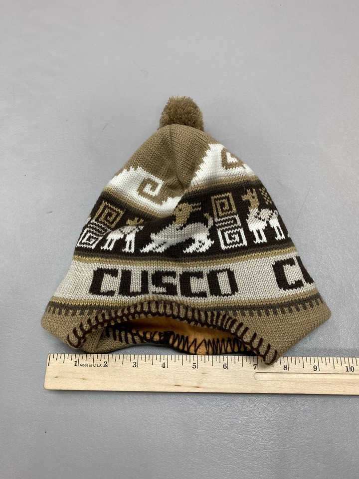 Cusco Peru Hat Beanie Fitted Mens One Size Brown Llama Alpaca Earflap ...
