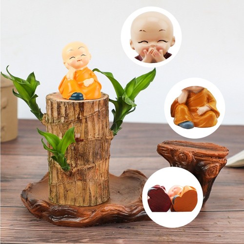 Set of Four Baby Buddha Monk Statues Lucky Wood Brazilian Wood Car ...