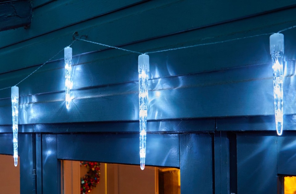 Battery Icicle Lights Ice White Outdoor Indoor Timer 8 Functions ...