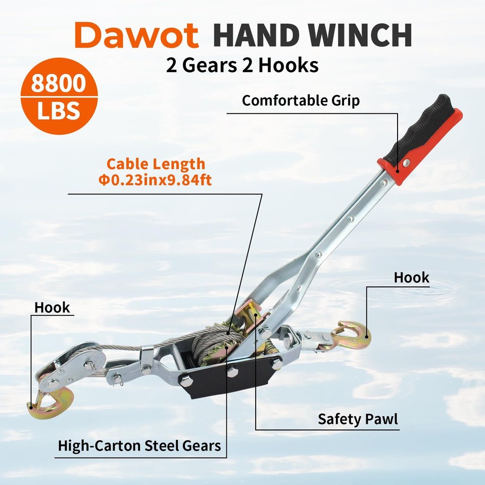 Hand Power Puller 4T/8800lbs Come Along Ratchet Tool 2 Gears 2 Hooks ...