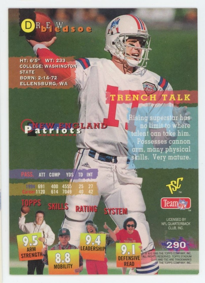 1995 Stadium Club Drew Bledsoe New England Patriots #290 | eBay