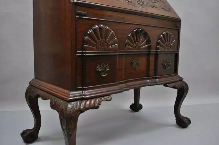 Georgian Chippendale Style Mahogany Block Front Shell Carved Secretary ...