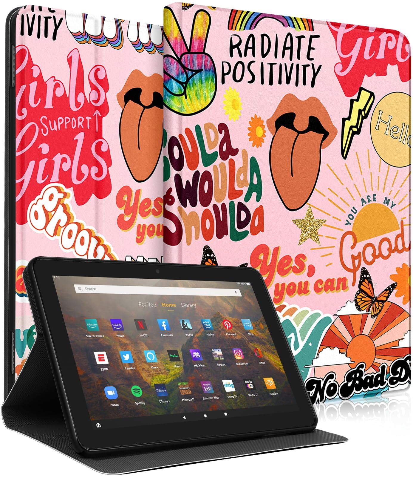 Amazon Kindle Fire HD 10/10+ Tablet Pink Positivity Case Kindle Fire 10 ...