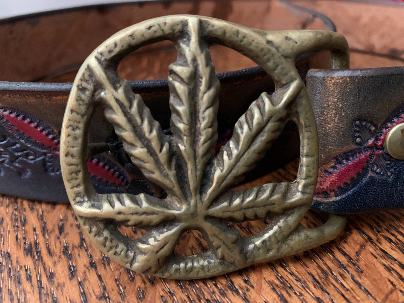 Vtg 70s Brass Buckle Marijuana Weed Pot Cannabis Leaf with Embossed ...