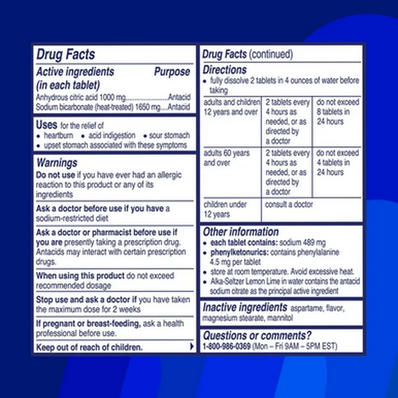 Alka-Seltzer Lemon Lime Tablets, 36 Count: Rapid Relief for Heartburn ...