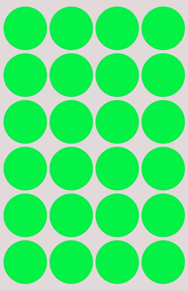 Neon Green Dot Stickers in Various Sizes (8MM-38MM) Color Label in 15 ...
