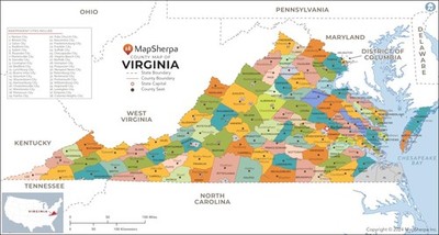 Virginia Counties Map - Poster - 21 x 39 inches - Front Lamination | eBay