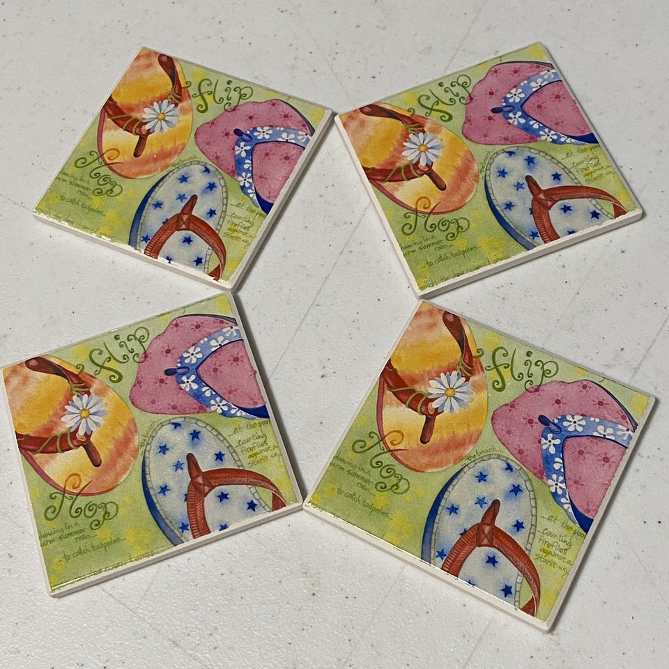 Absorbent Stone Coasters -4 Coaster Set, Flip Flips, Beach Home ...