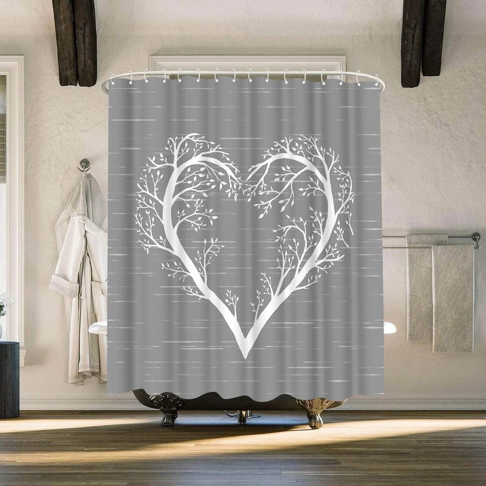 Tree of Life Shower Curtain Love Heart Bathroom Curtain Grey Bathroom ...