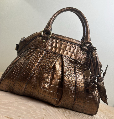 VINTGE BRAHMIN LOUISE ROSE MINERAL BRONZE METALLIC BROWN LEATHER ...
