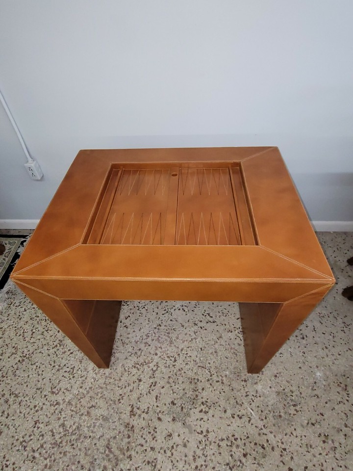 Hidden Backgammon Table All Leather Game Table 1970's Chess Checkers ...